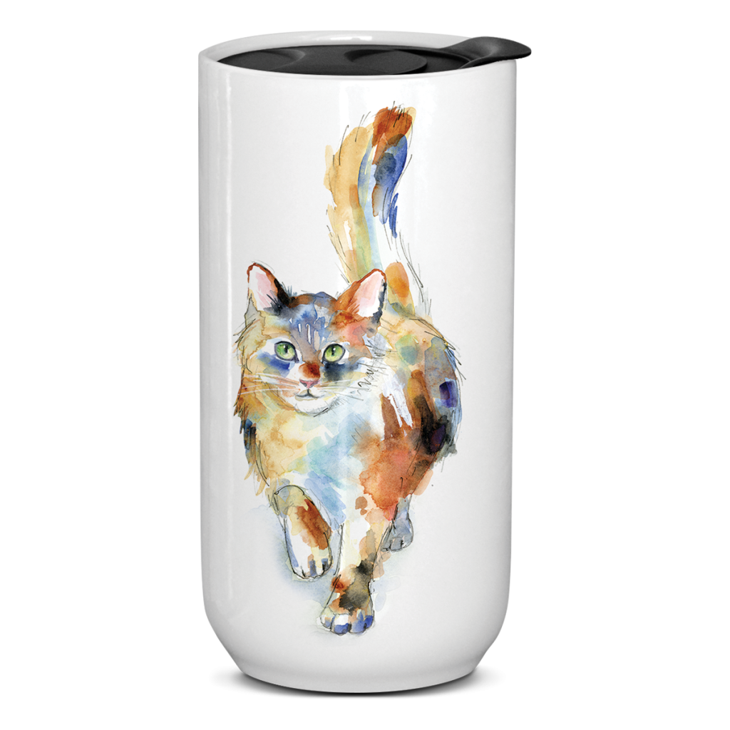 Watercolor Pets Calico Cat Travel Mug - Punch Studio