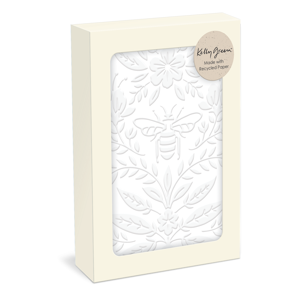 Embossed Floral Bee Note Cards - Kelly Green by Punch Studio