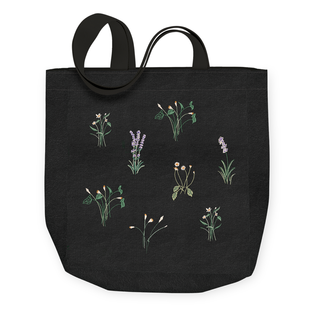 Delicate Floral Black Tote Bag - Punch Studio