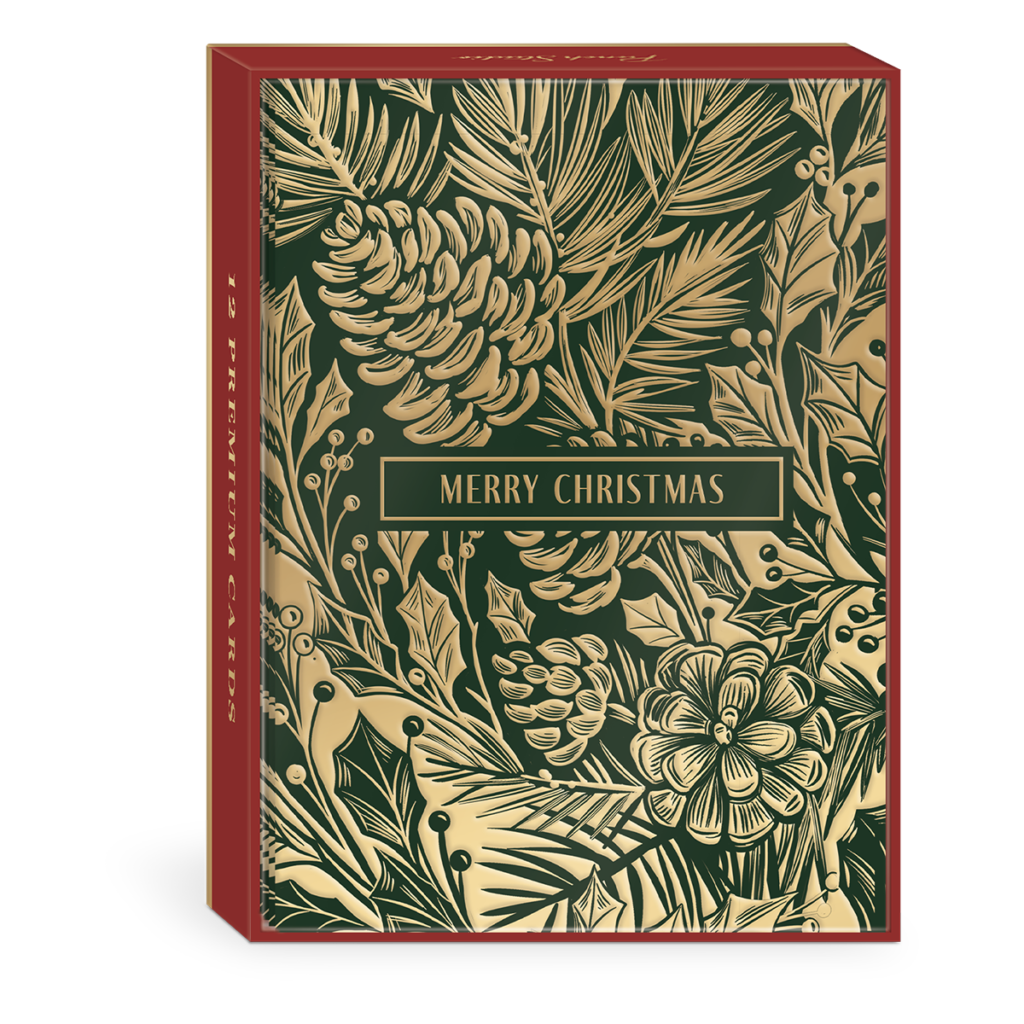 Golden Foliage Pine Cone Boxed Holiday Cards - Punch Studio