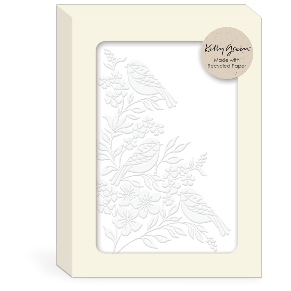 Embossed Floral Birds Note Cards - Kelly Green by Punch Studio